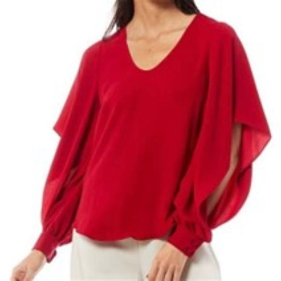Trina Turk | Tops | Trina Turk Open Slit Flutter Sleeve Blouse Red ...